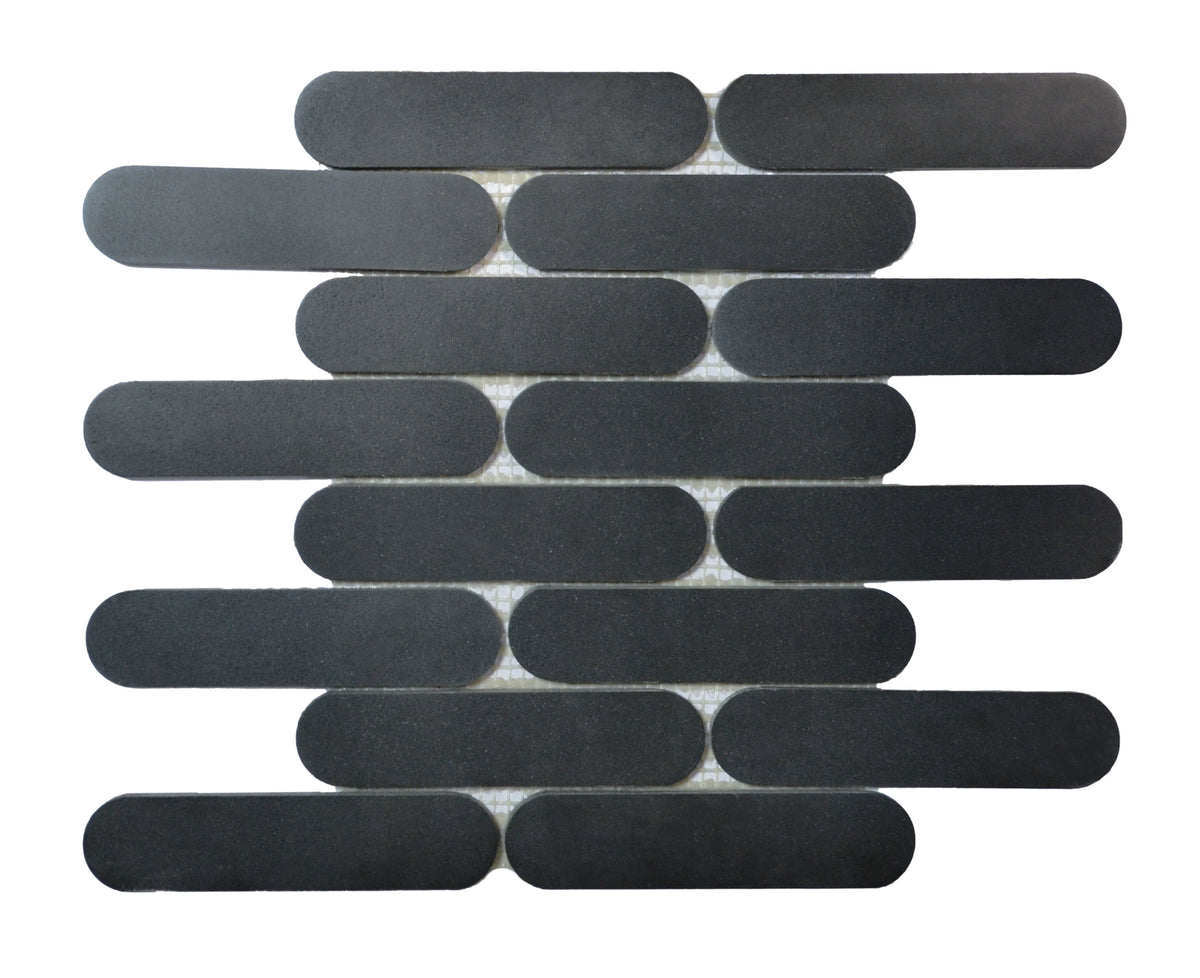 Elongated Oval Pill Basalt Marble (Honed Finish) Floor and Wall Mosaic ...