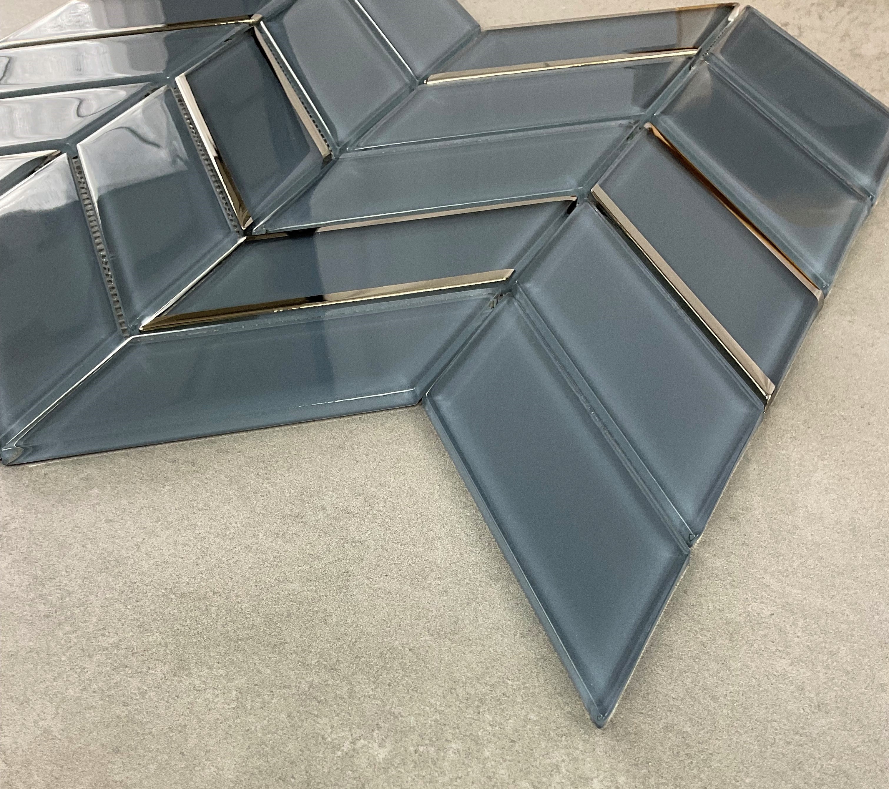 Chervon 2" x 4 1/4" - Charcoal (Silver Glazed Edge)– Mosaic Studio Inc