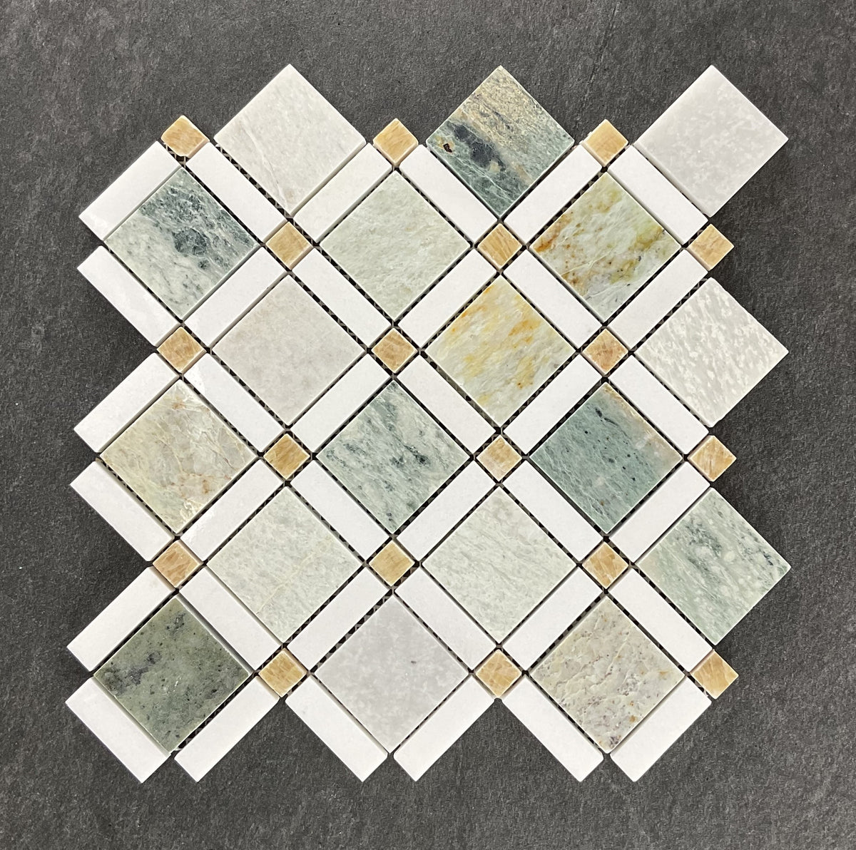 Ming Green, Thassos White and Honey Onyx Pinwheel Marble Mosaic Wall ...