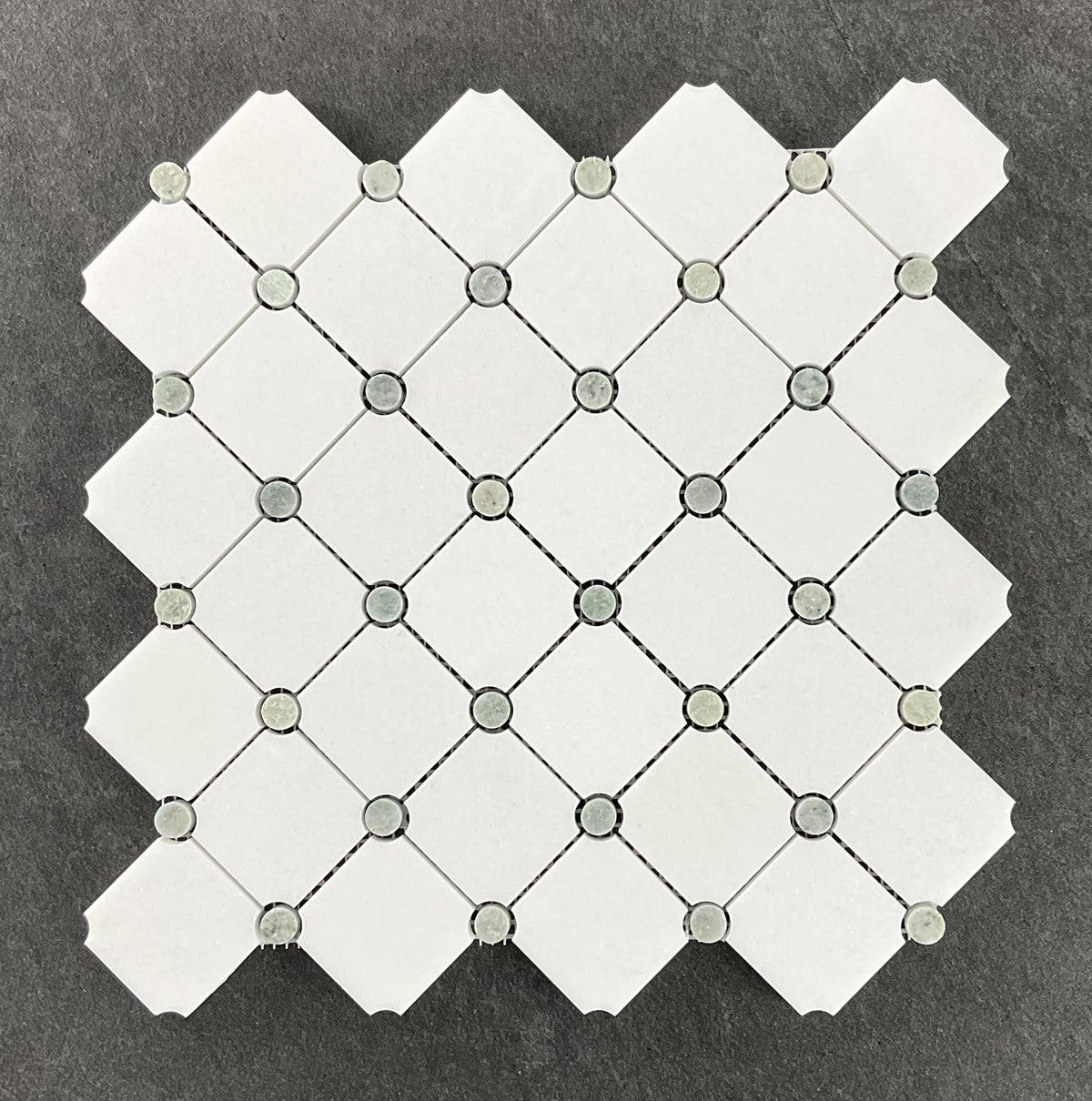 Thassos White Diamond with Ming Green Dot Marble Mosaic Tiles– Mosaic ...