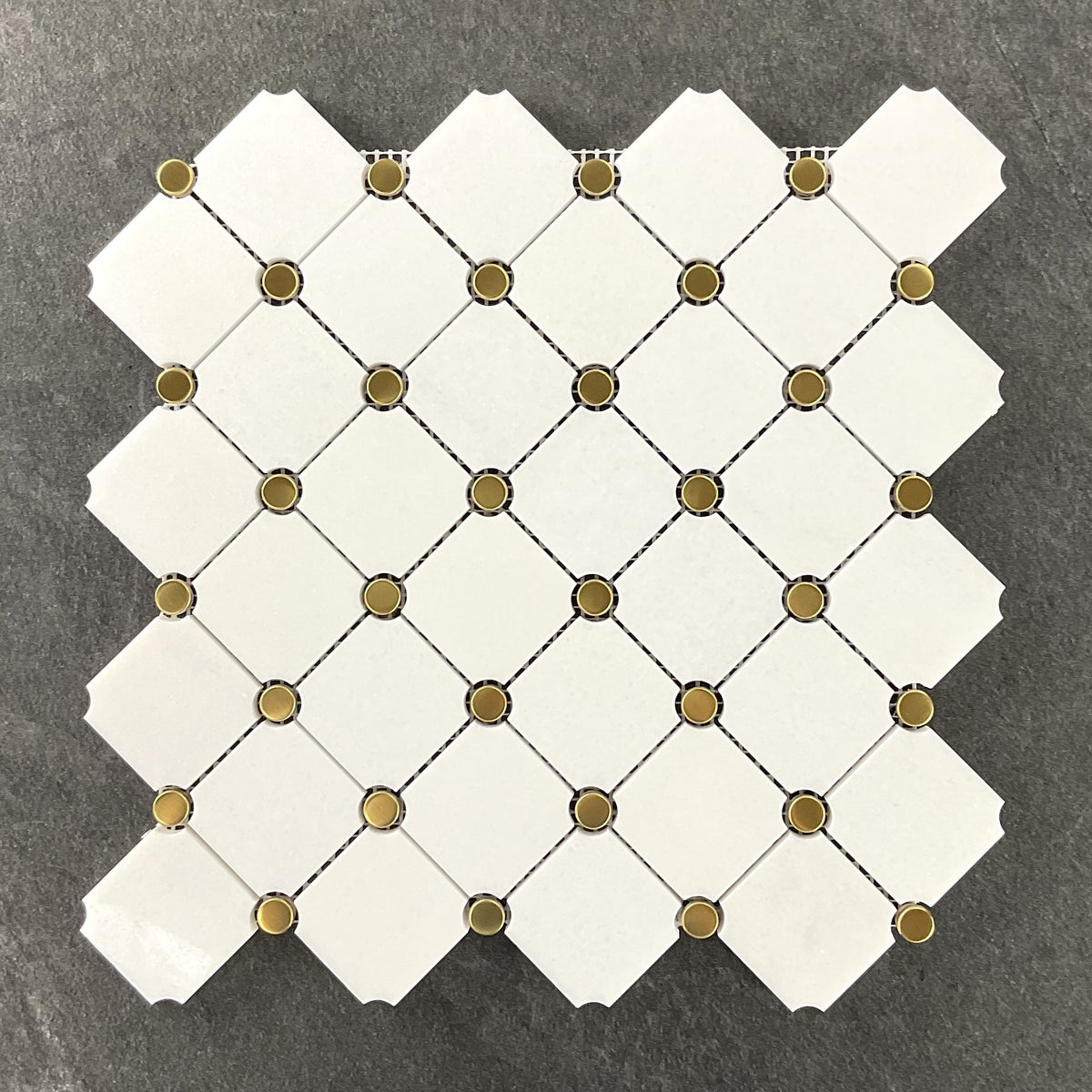Thassos White Diamond with Gold Metal Dot Marble Mosaic Tiles– Mosaic ...