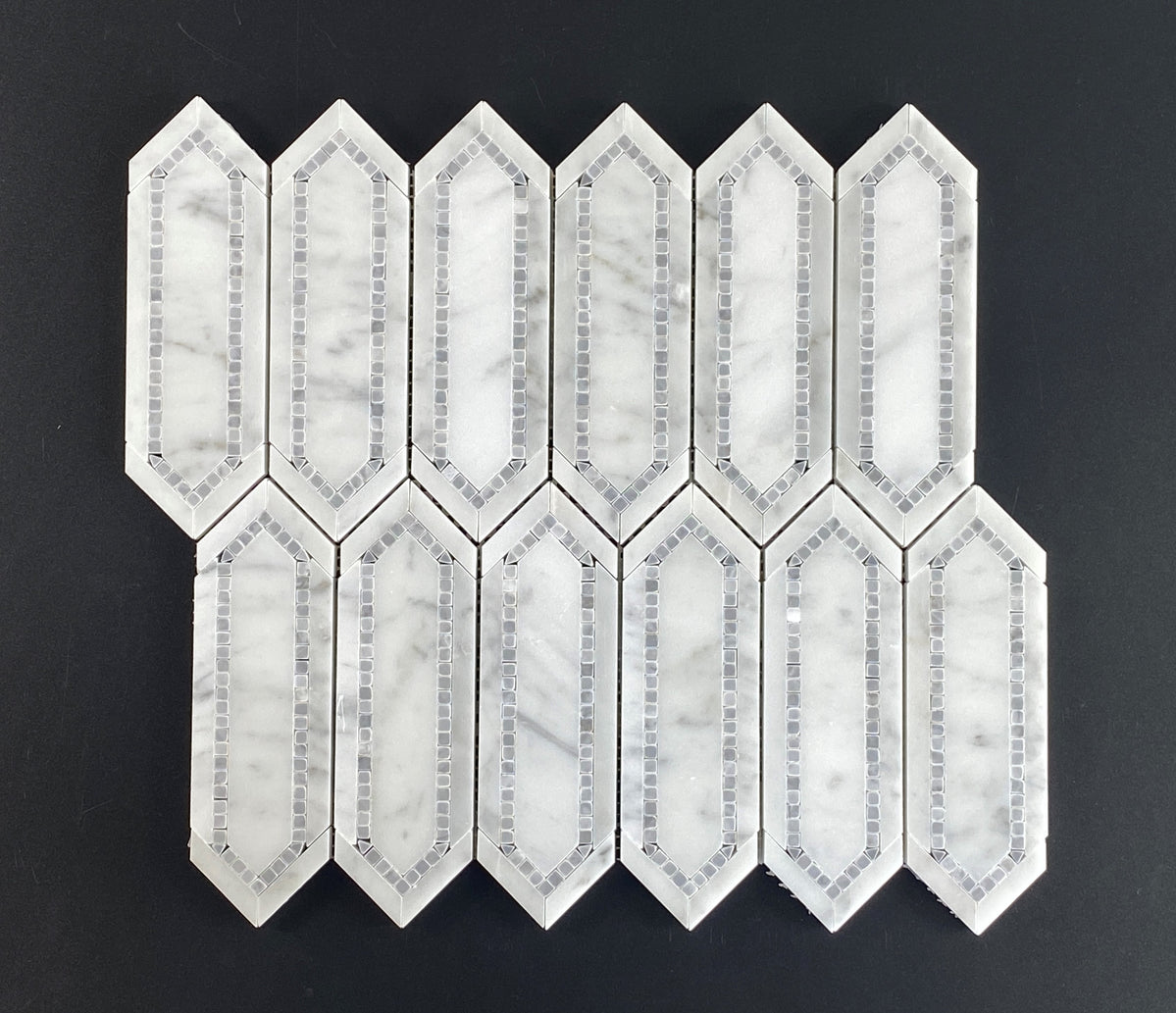 White Carrara with Grey Marble Long Hexagon Wall Mosaic Tiles– Mosaic ...