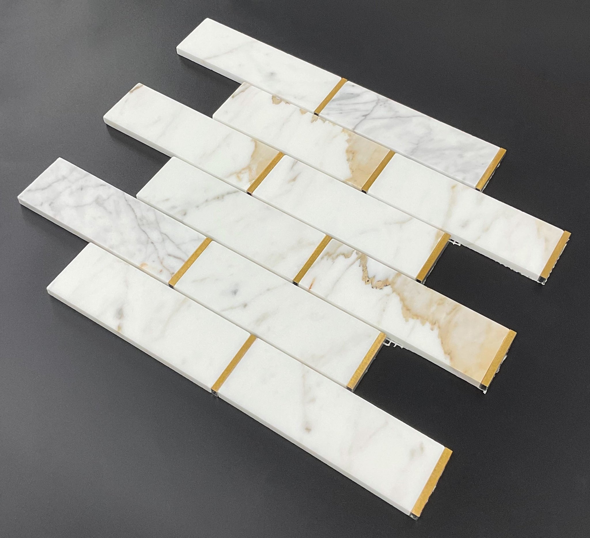 Calacatta and Gold Metal 2" x 6" Marble Wall & Floor Mosaic Tiles ...