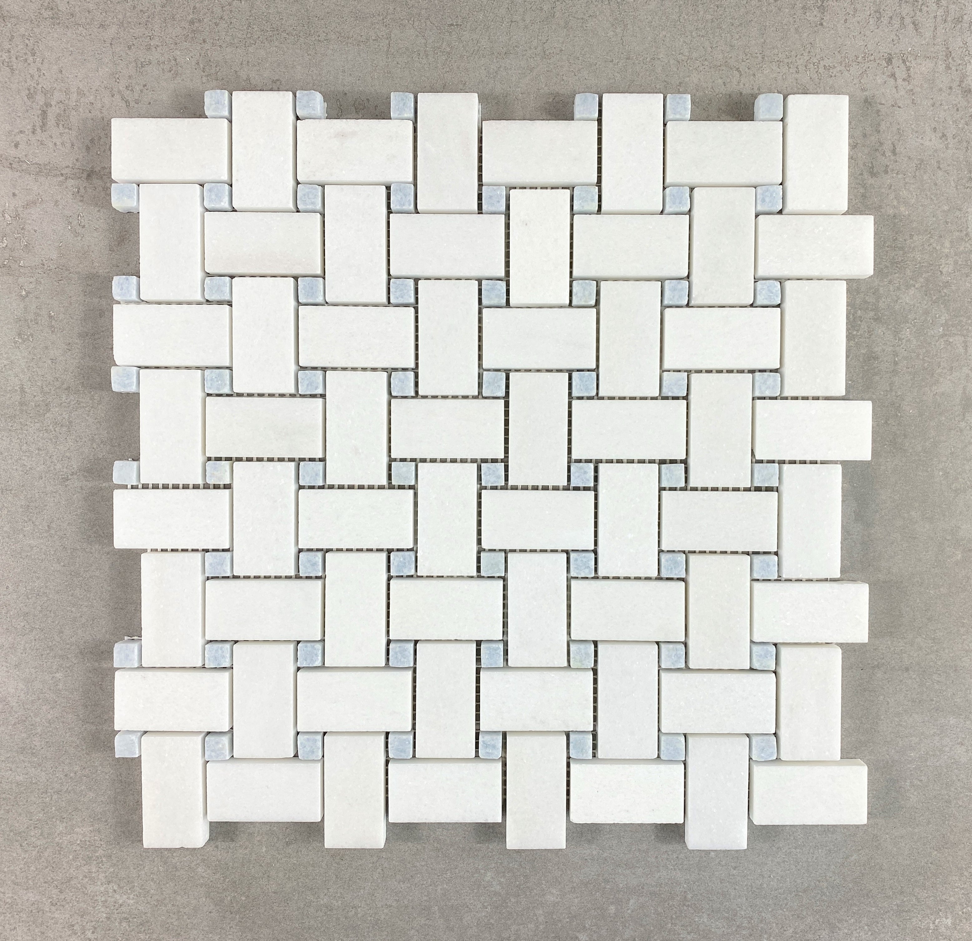 Thassos White Basketweave with Blue Celeste Dot Marble Wall & Floor Mo ...