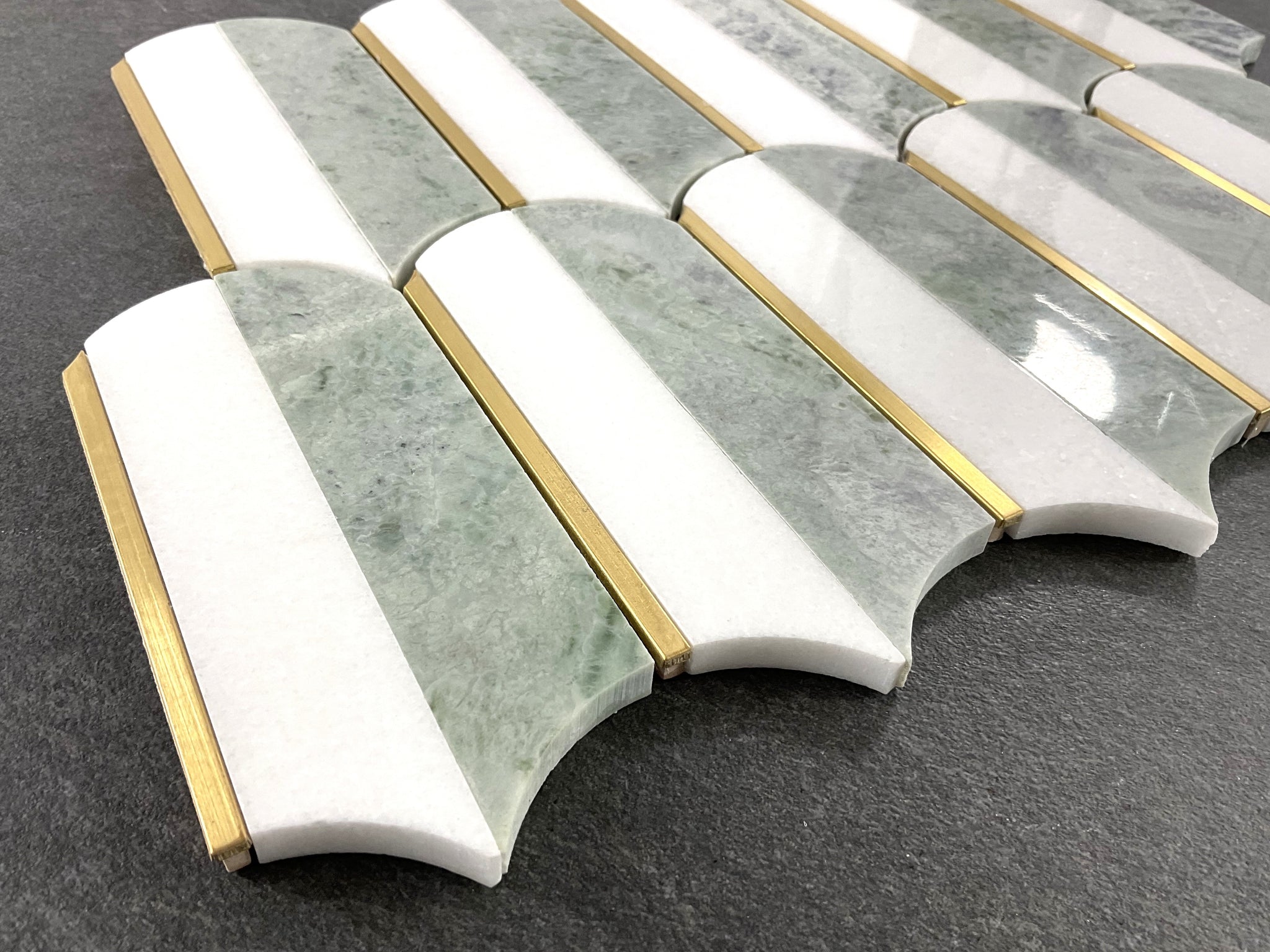 Ming Green, Thassos White and Gold Metal Arch Design Mosaic Tile ...